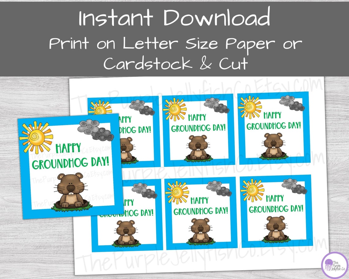 Groundhog Day Gift Tags Printable, Happy Groundhog Day Party Favor Tags ...