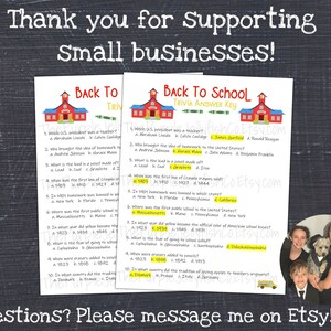 Back to School Trivia Game Printable Beginning of Year Icebreaker Game ...