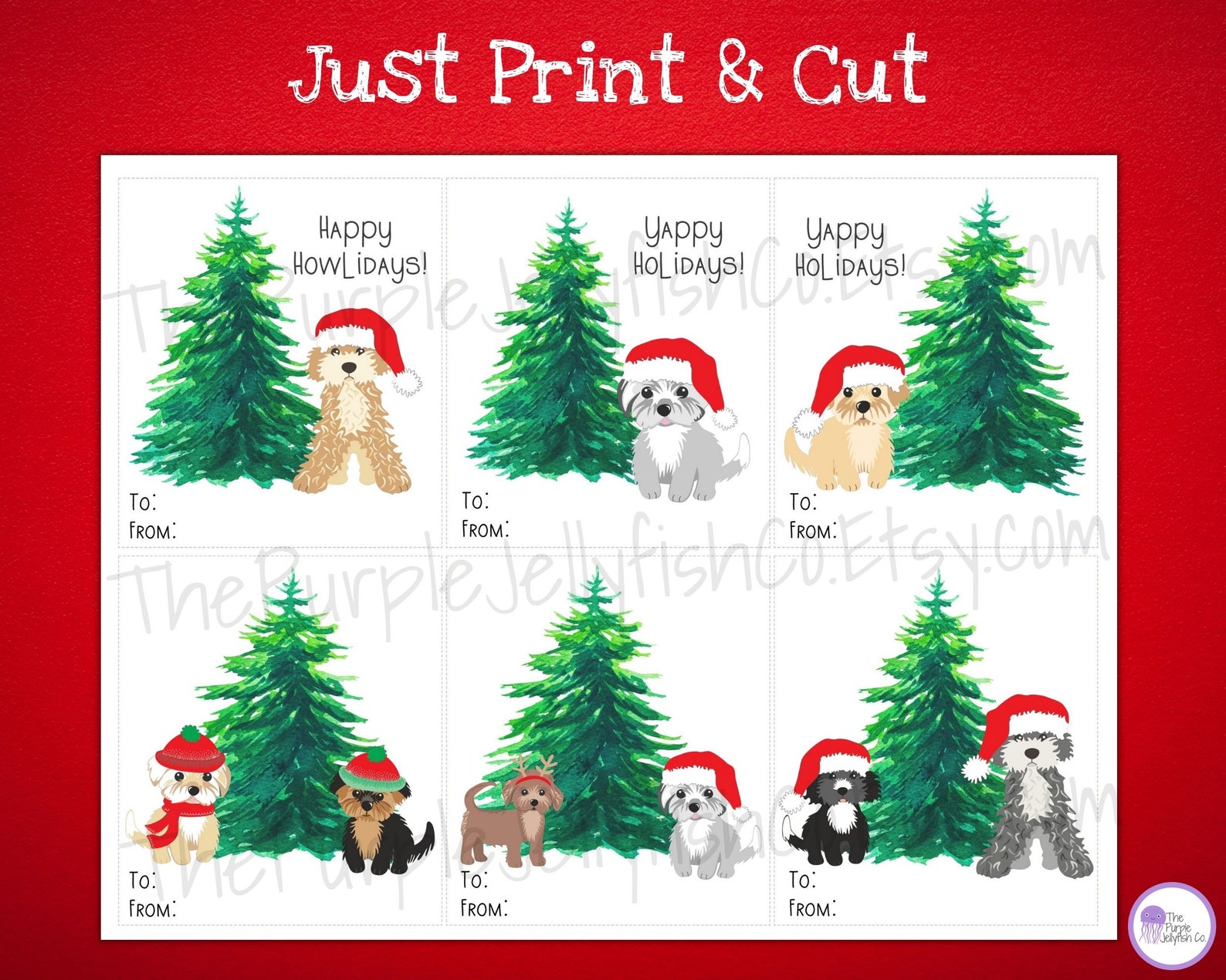 Dog Christmas Gift Tags, Printable Christmas Gift Tags, Holiday Favor ...