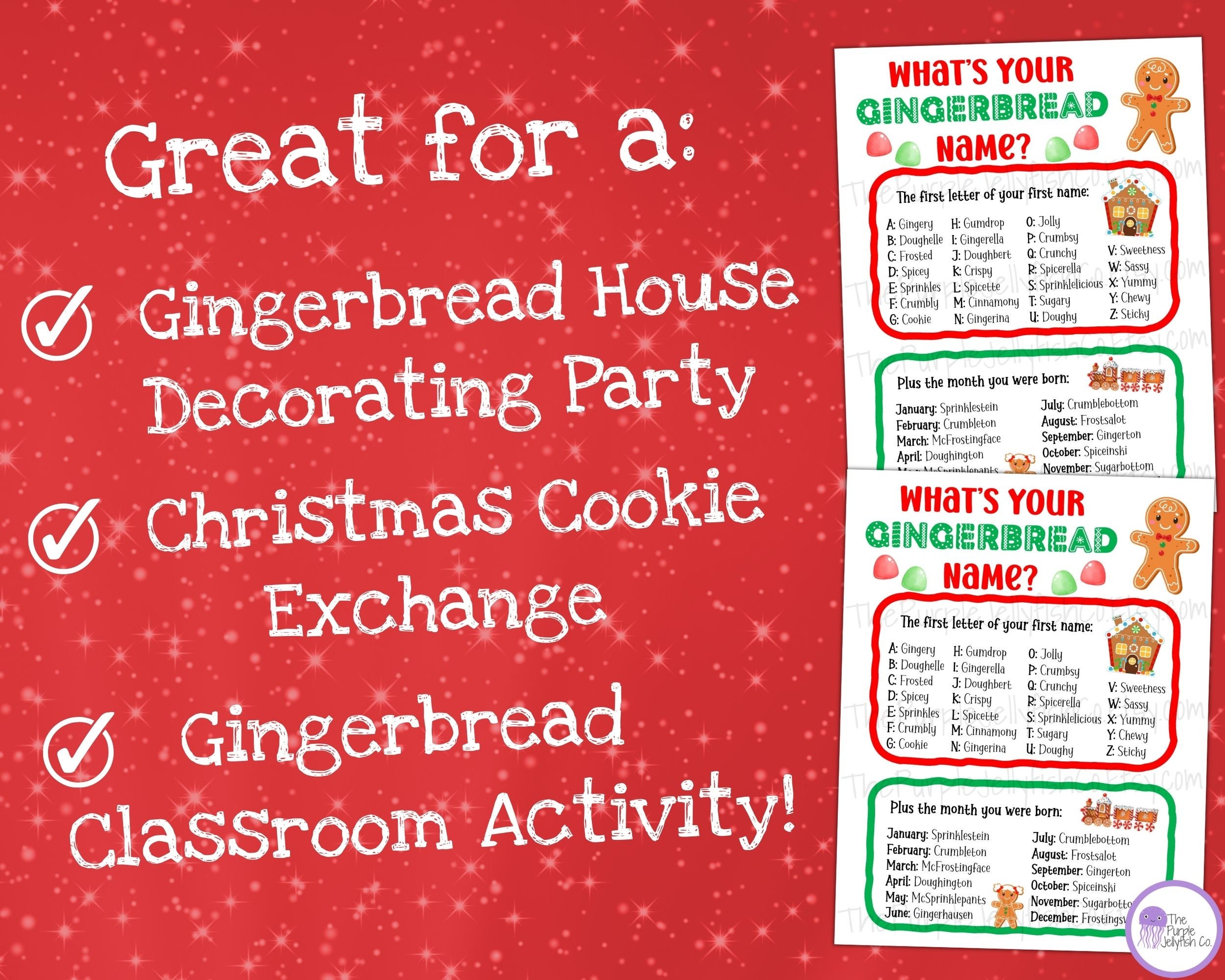 What's Your Gingerbread Name Game, Gingerbread House Decorating Party ...