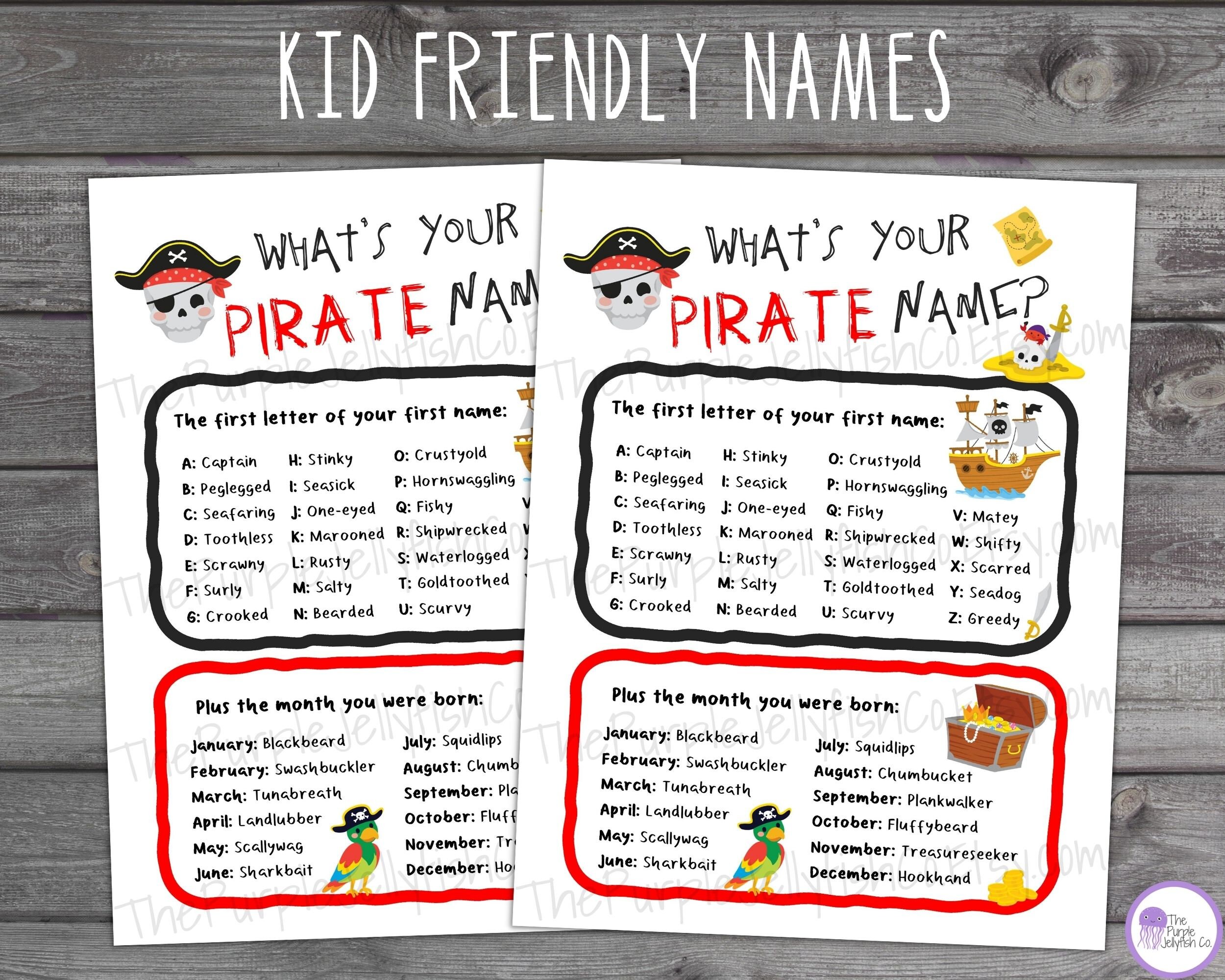 What's Your Pirate Name Game Talk Like a Pirate Day - Etsy