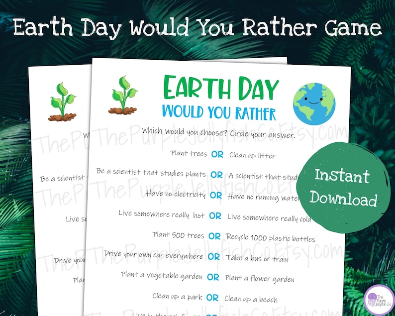 Earth Day Would You Rather Game, This or That Game for Kids, Printable ...