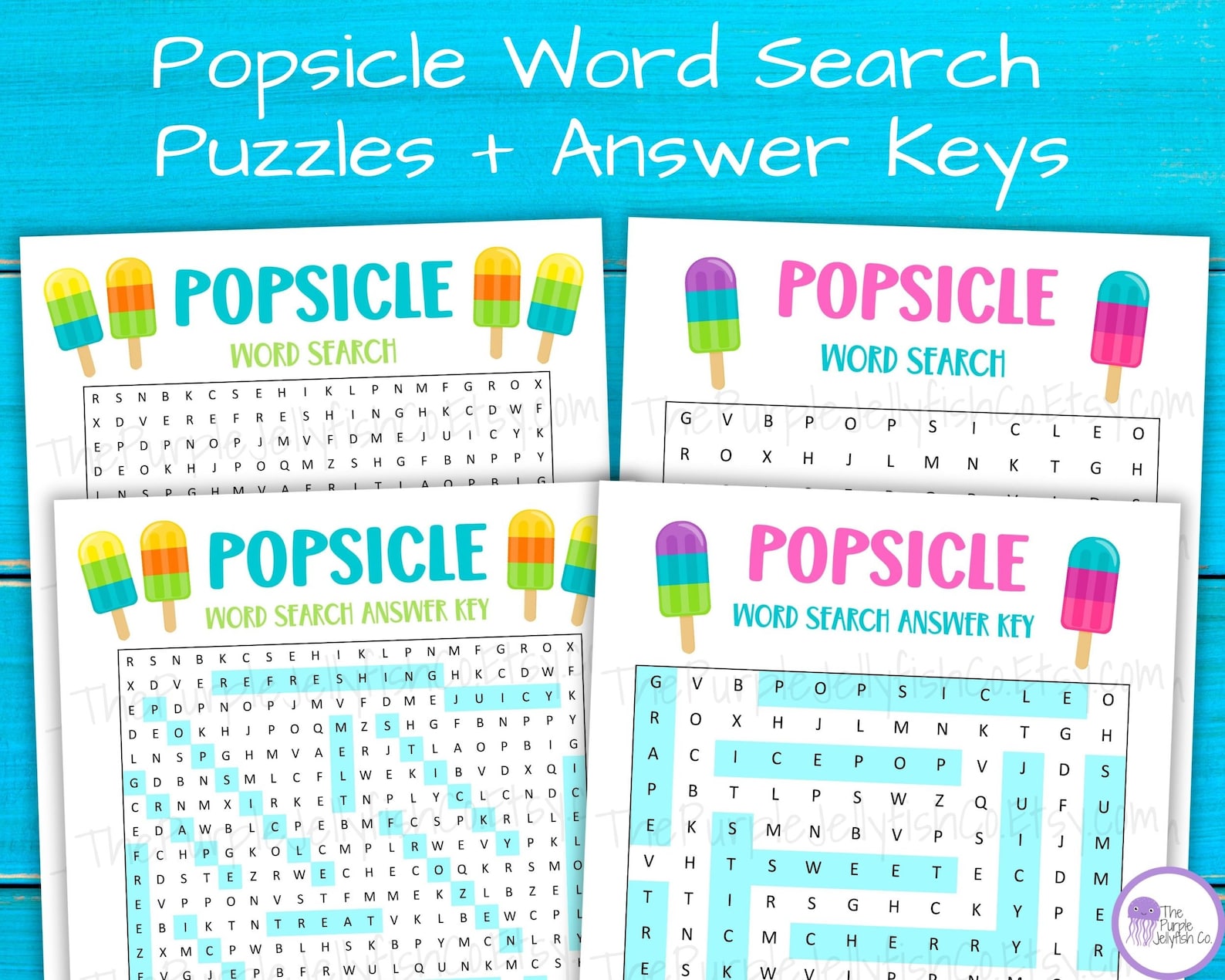 Popsicle Word Search Puzzle, Fun Summer Activity for Kids Teens ...