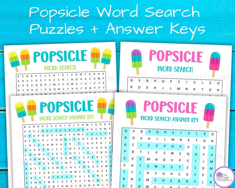 Popsicle Word Search Puzzle, Fun Summer Activity for Kids Teens ...