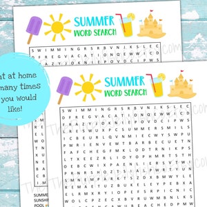Summer Word Search Printable, Summer Activity for Kids and Adults, End ...