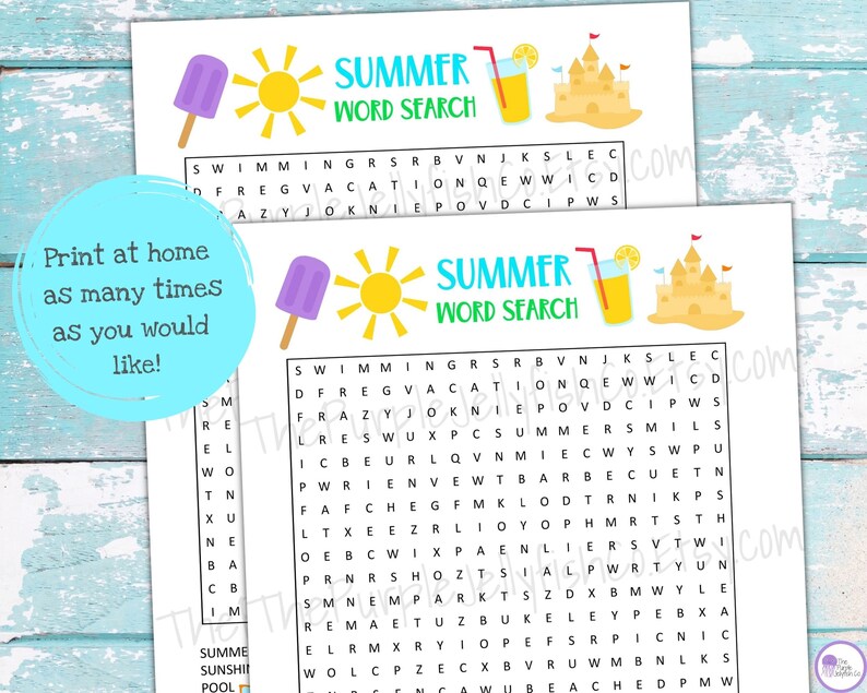 Summer Word Search Printable, Summer Activity for Kids and Adults, End ...