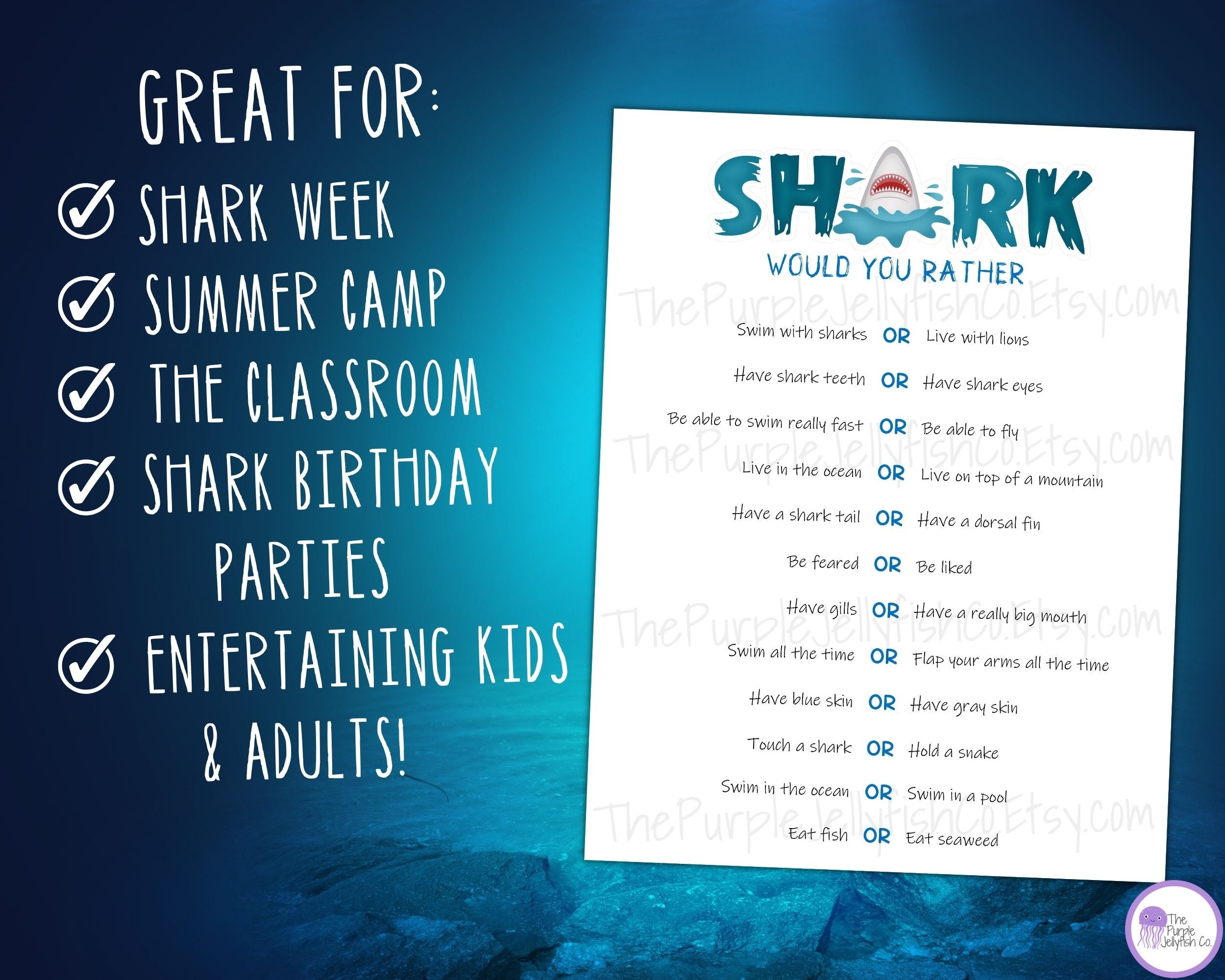 Shark Would You Rather Game, Printable Shark Birthday Party Idea, Shark ...