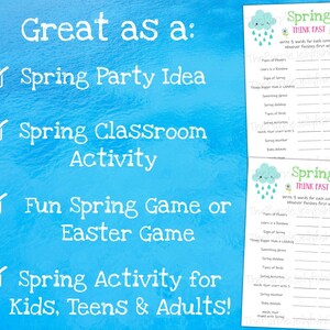 Spring Think Fast Game Printable, Spring Activity for Kids Teens ...