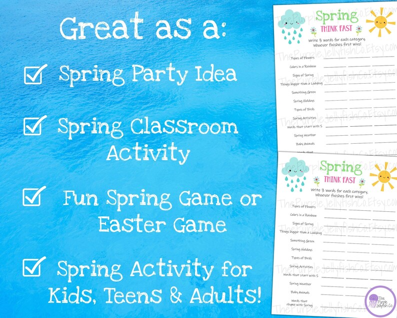 Spring Think Fast Game Printable, Spring Activity for Kids Teens ...
