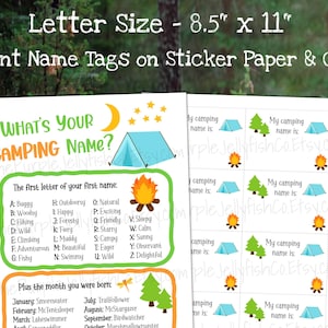 What's Your Camping Name Game Printable Camping Party Idea, Camping ...