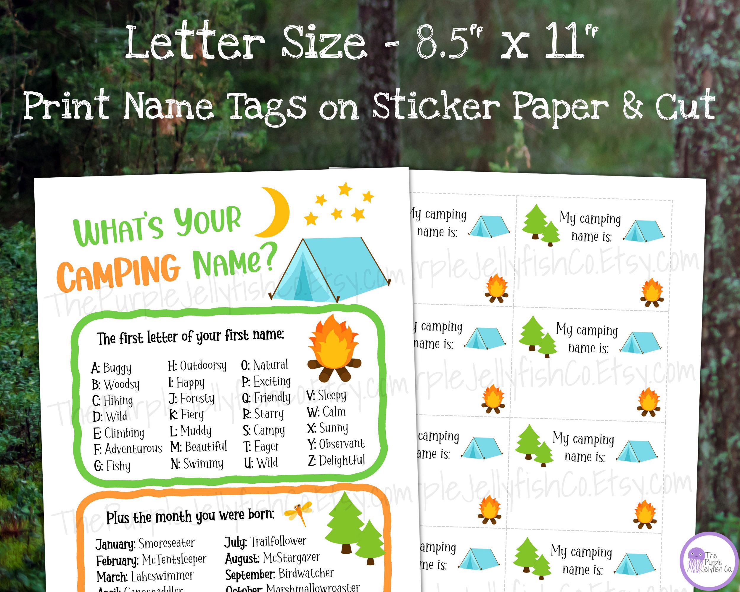 What's Your Camping Name Game Printable Camping Party Idea, Camping ...