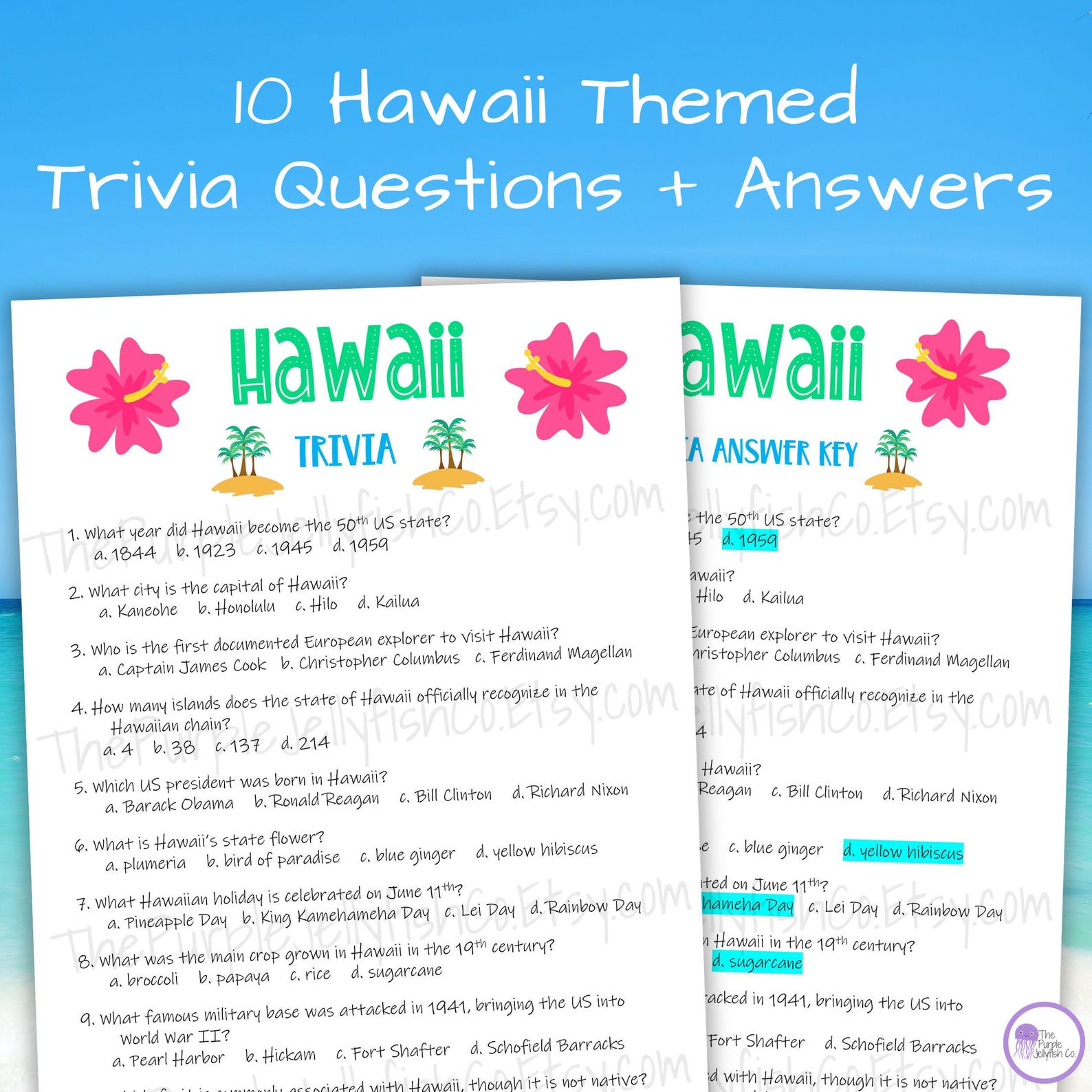 Hawaii Trivia Game Printable Luau Party Idea, Hawaiian Themed Quiz ...