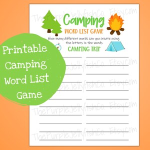 Camping Word List Game, Camping Activity for Kids Printable, Camping ...
