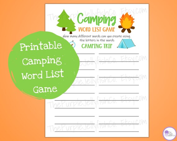 Camping Word List Game Camping Activity for Kids Printable - Etsy