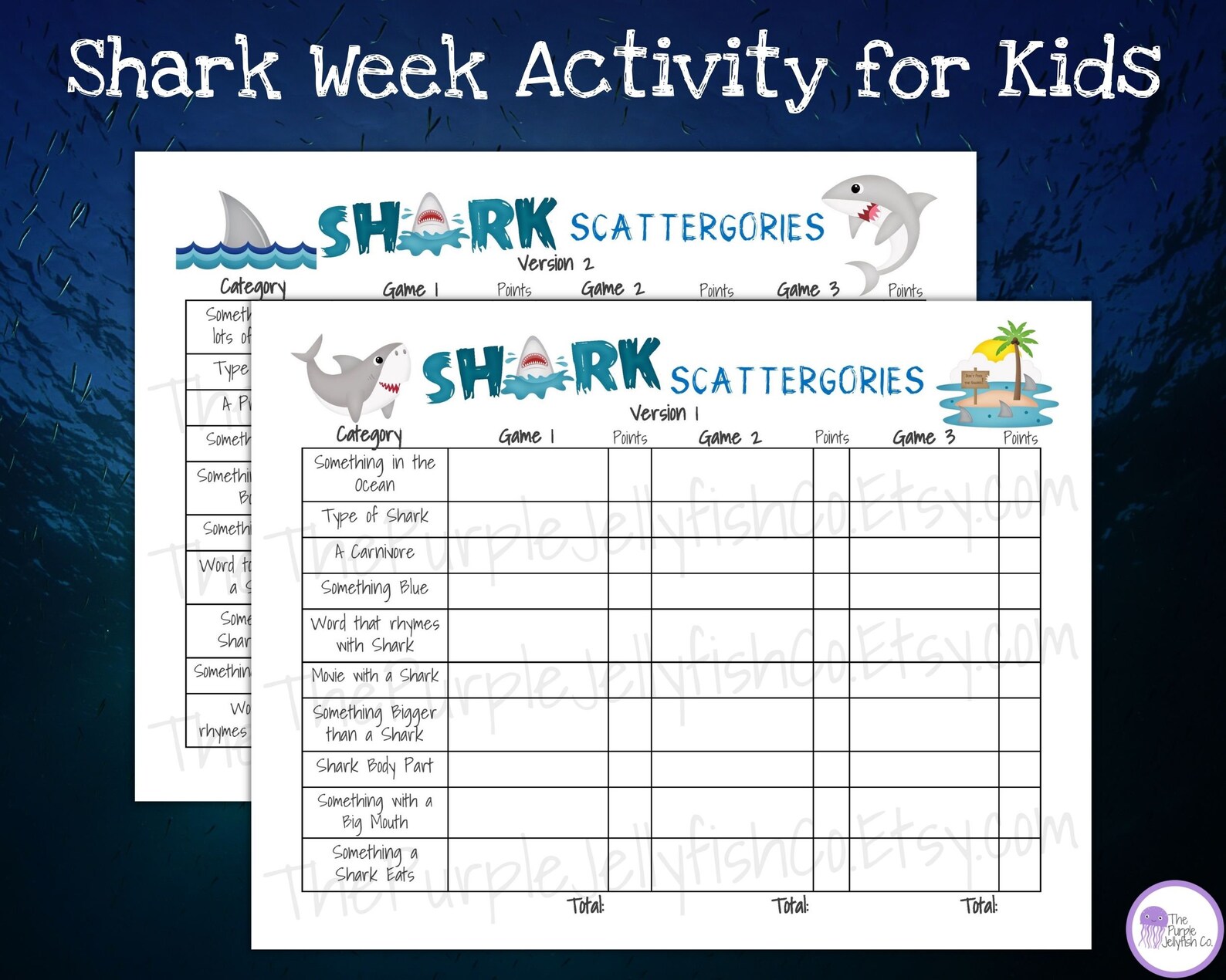 Shark Scattergories Lists Printable, Shark Game for Kids, Shark Week ...