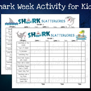 Shark Scattergories Lists Printable, Shark Game for Kids, Shark Week ...