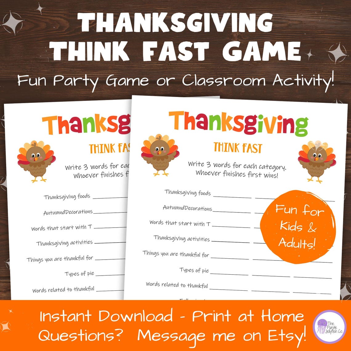 Thanksgiving Think Fast Game, Thanksgiving Family Game, Friends ...