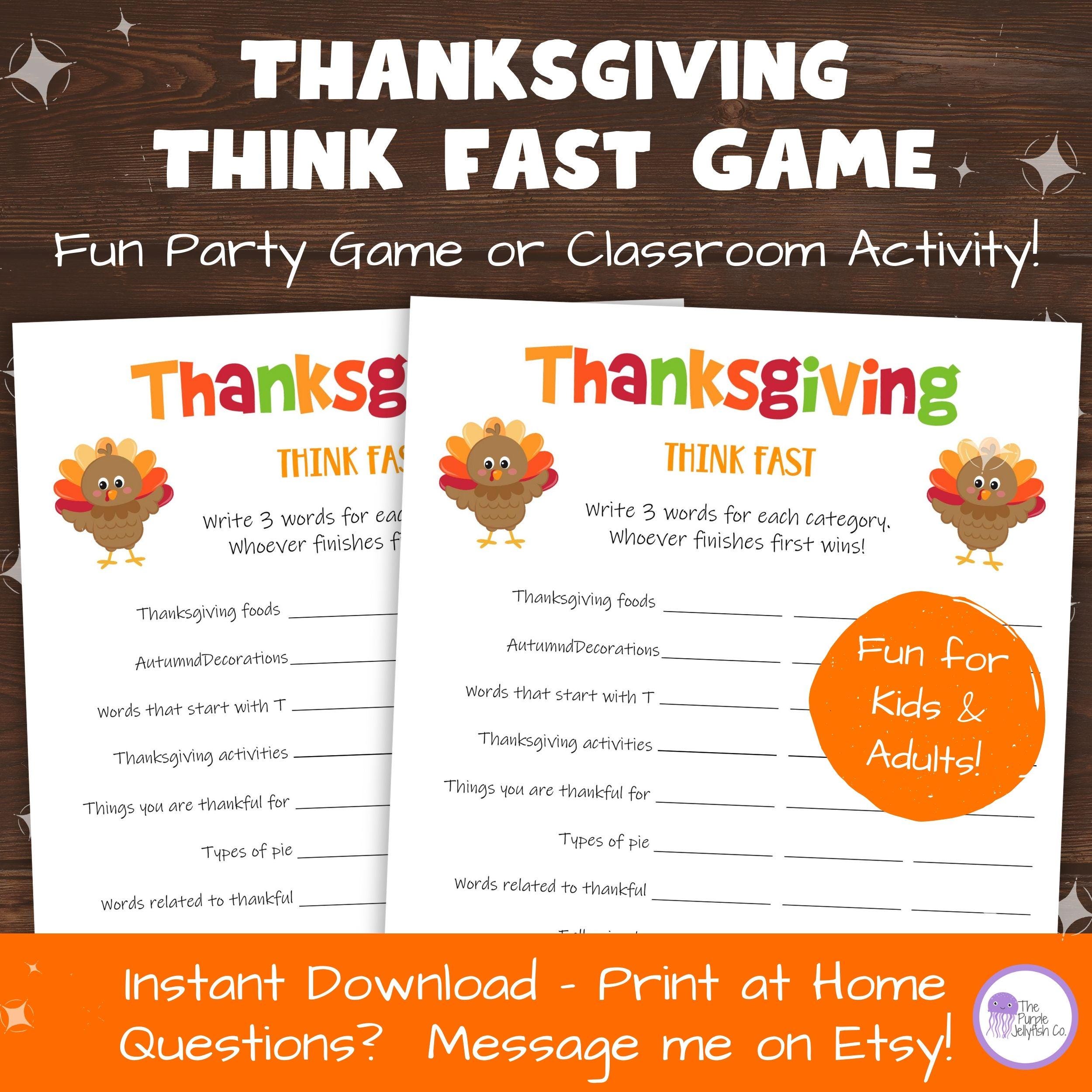Thanksgiving Think Fast Game, Thanksgiving Family Game, Friends ...