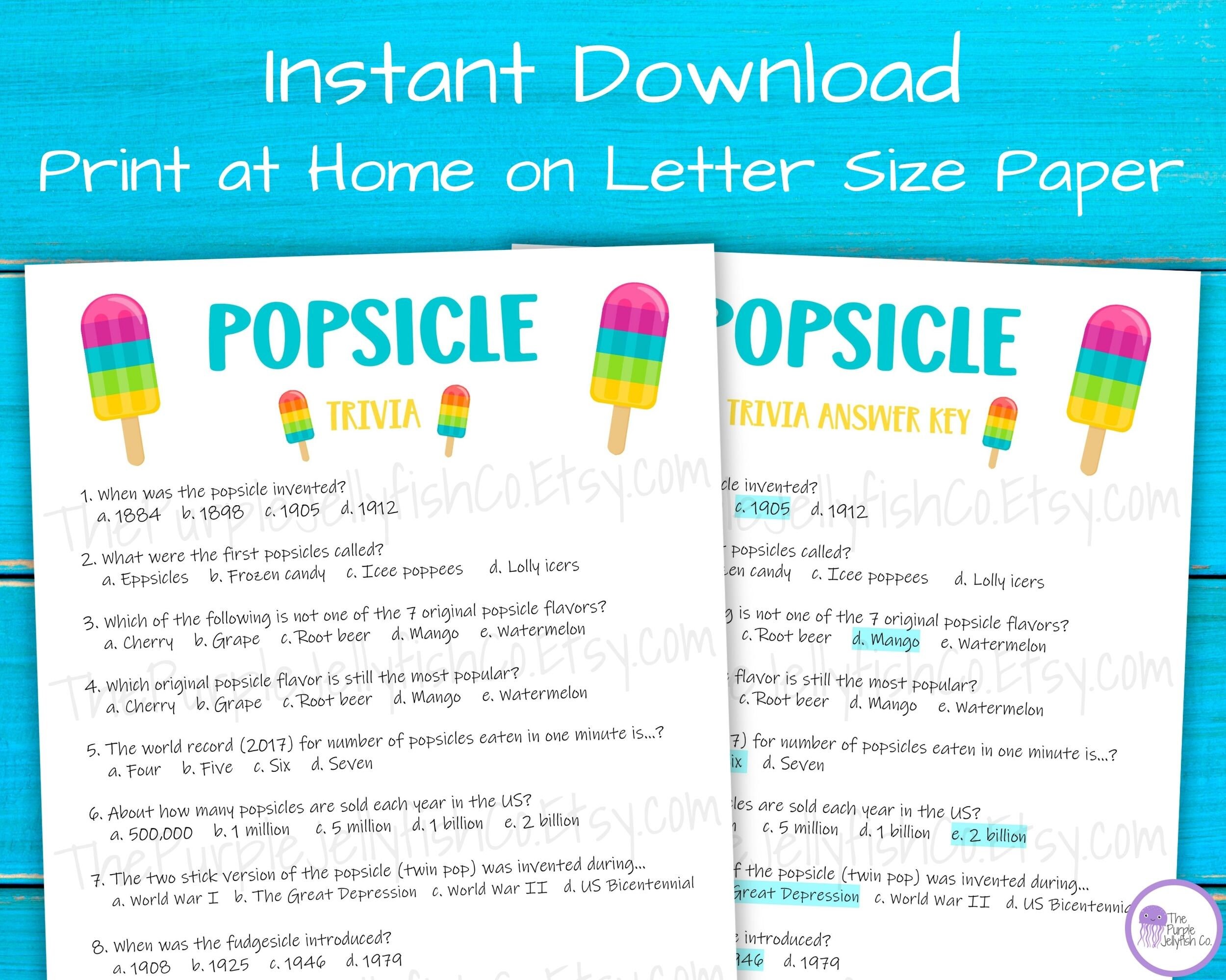 Popsicle Trivia Game Printable, Summer Popsicle Party Idea, Ice Cream ...