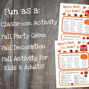What's Your Fall Name Game Printable Fall Party Idea, Funny Fall Game ...