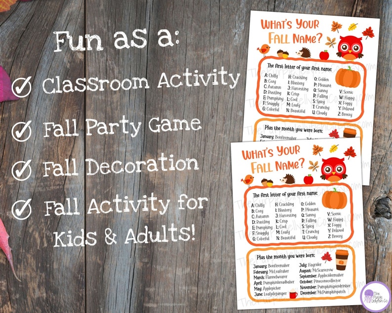 What's Your Fall Name Game Printable Fall Party Idea, Funny Fall Game ...