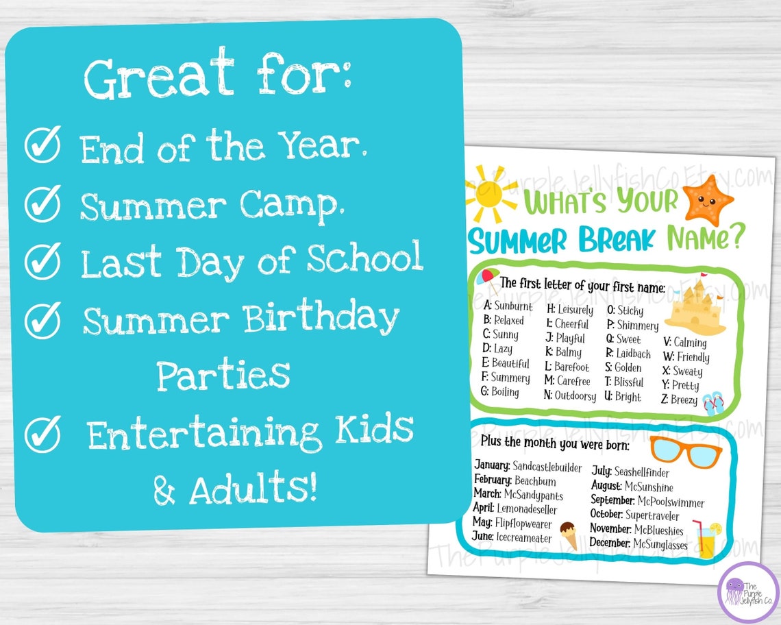 What's Your Summer Break Name, Summer Name Game Printable, Last Day of ...