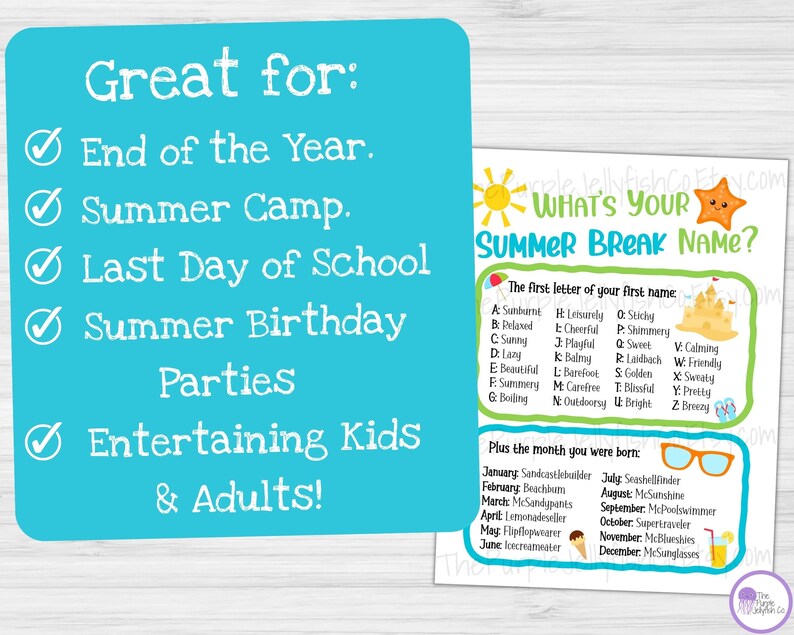 What's Your Summer Break Name, Summer Name Game Printable, Last Day of ...