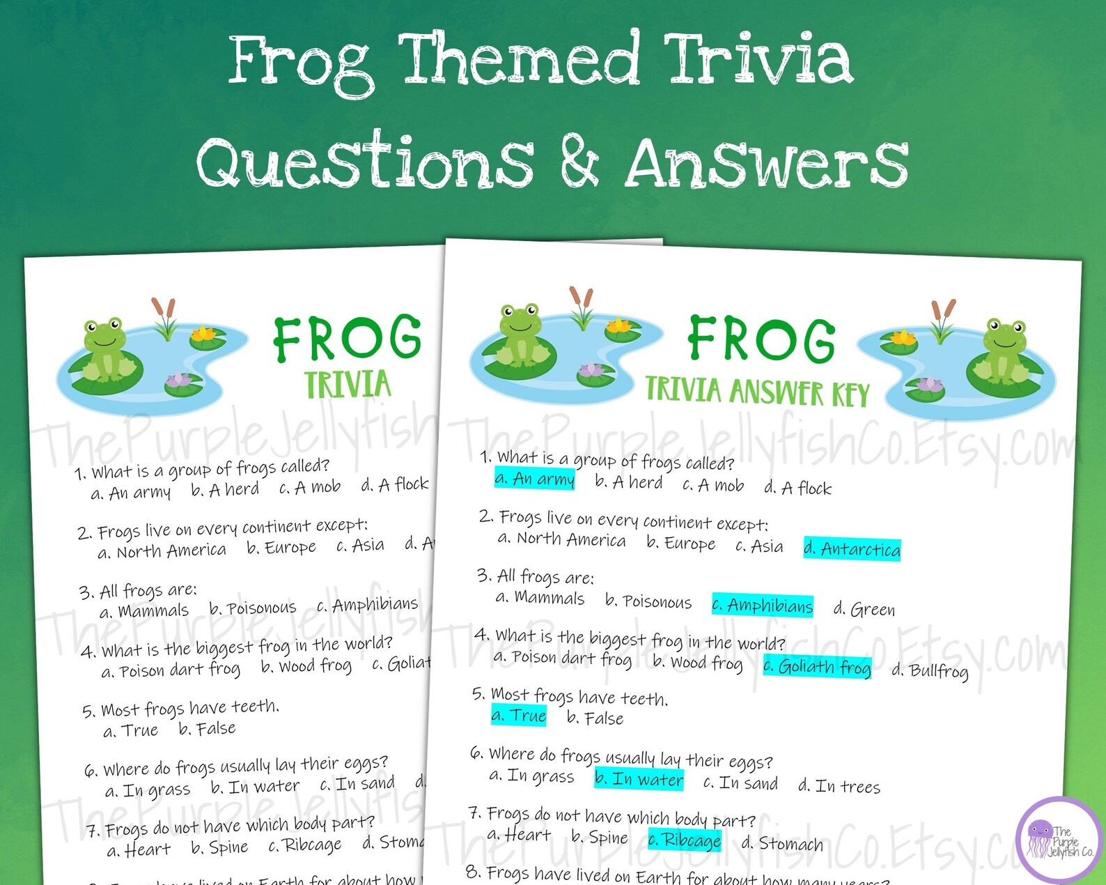 Frog Trivia Game Printable, Frog Game, Trivia for Kids, Frog Theme ...