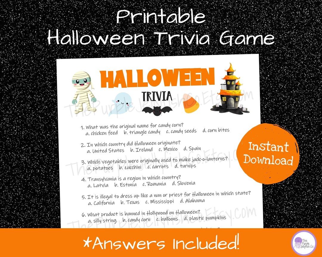Halloween Trivia Game Printable, Halloween Party Games Trivia Questions ...