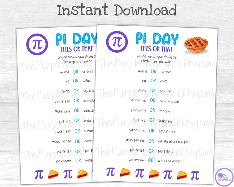 Pi Day This or That Game, Printable Pi Day Game for Kids Teens & Adults ...