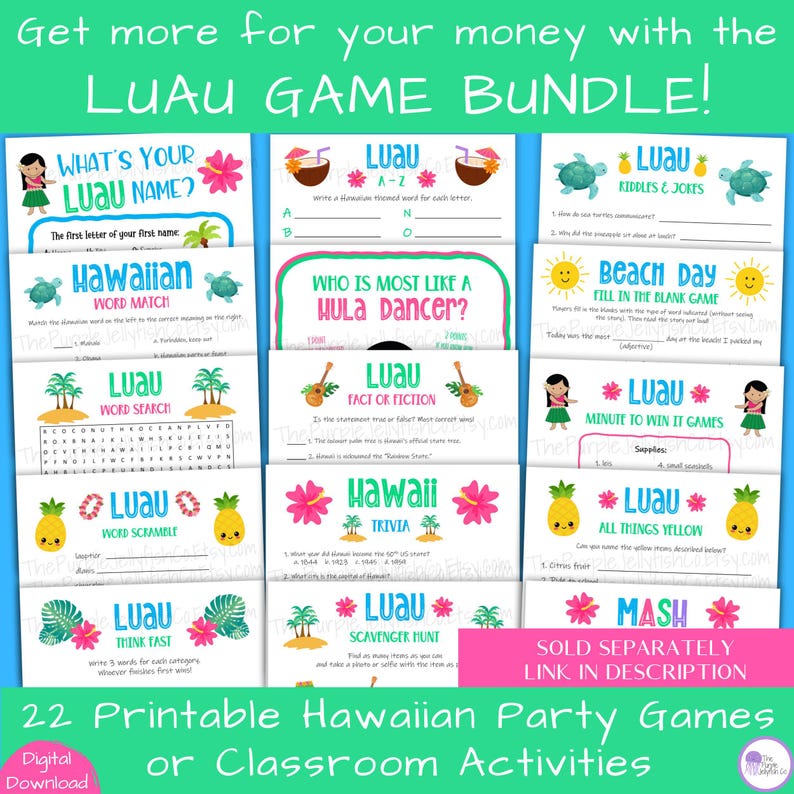 Think Fast Game Hawaiian Luau Party Idea, Tropical Party Game for Kids ...
