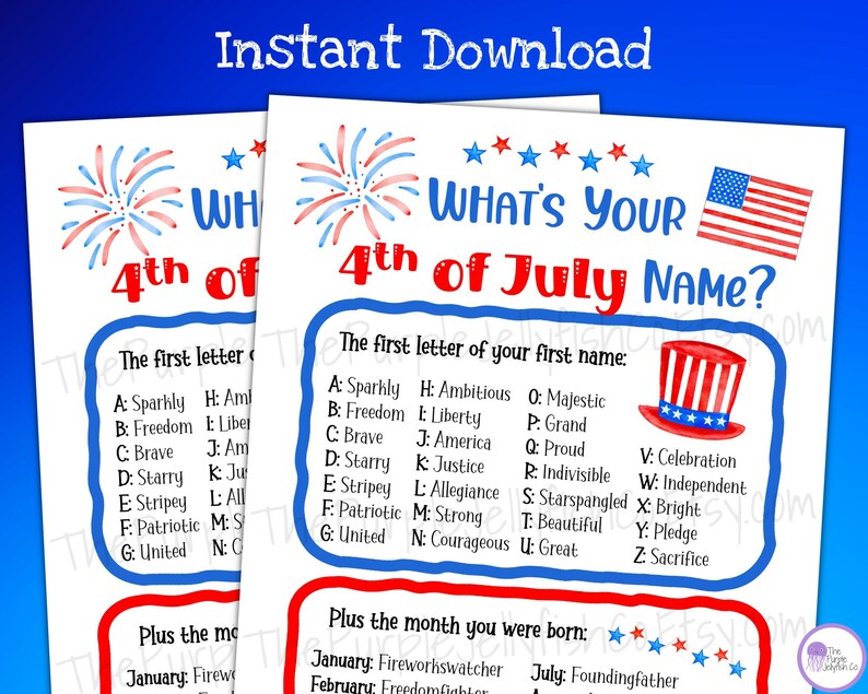 4th of July Name Game, 4th of July Activity for Kids, July 4th ...