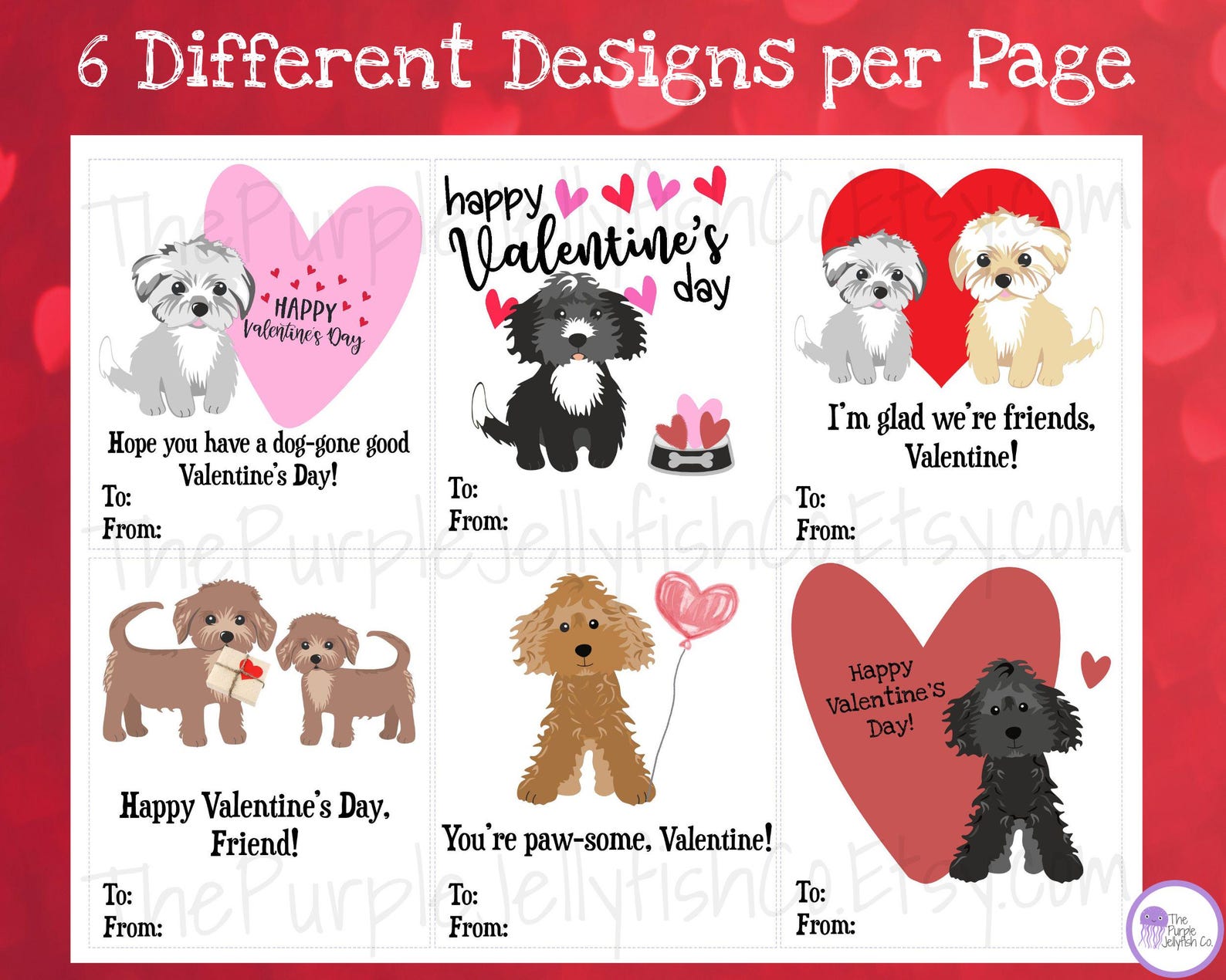 Puppy Valentine Cards Printable Dog Valentine's Day Gift Tag, School ...