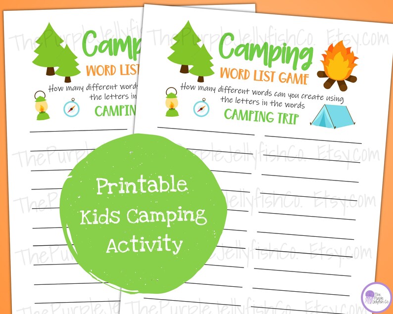 Camping Word List Game Camping Activity for Kids Printable - Etsy