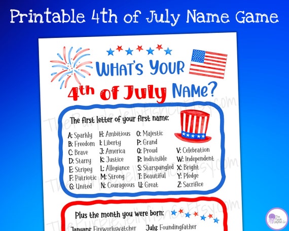 4th of July Name Game 4th of July Activity for Kids July 4th - Etsy