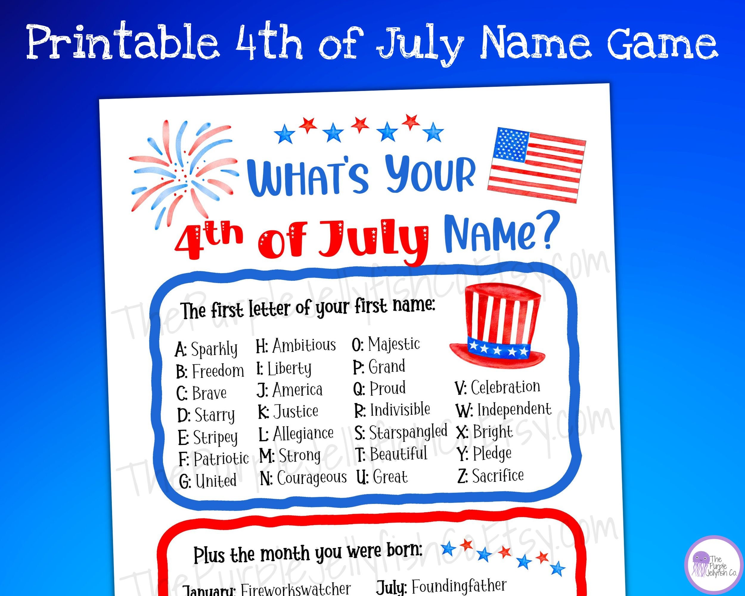 4th of July Name Game, 4th of July Activity for Kids, July 4th ...
