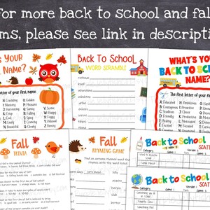 Back to School Scattergories Game Printable Kids First Day of School ...
