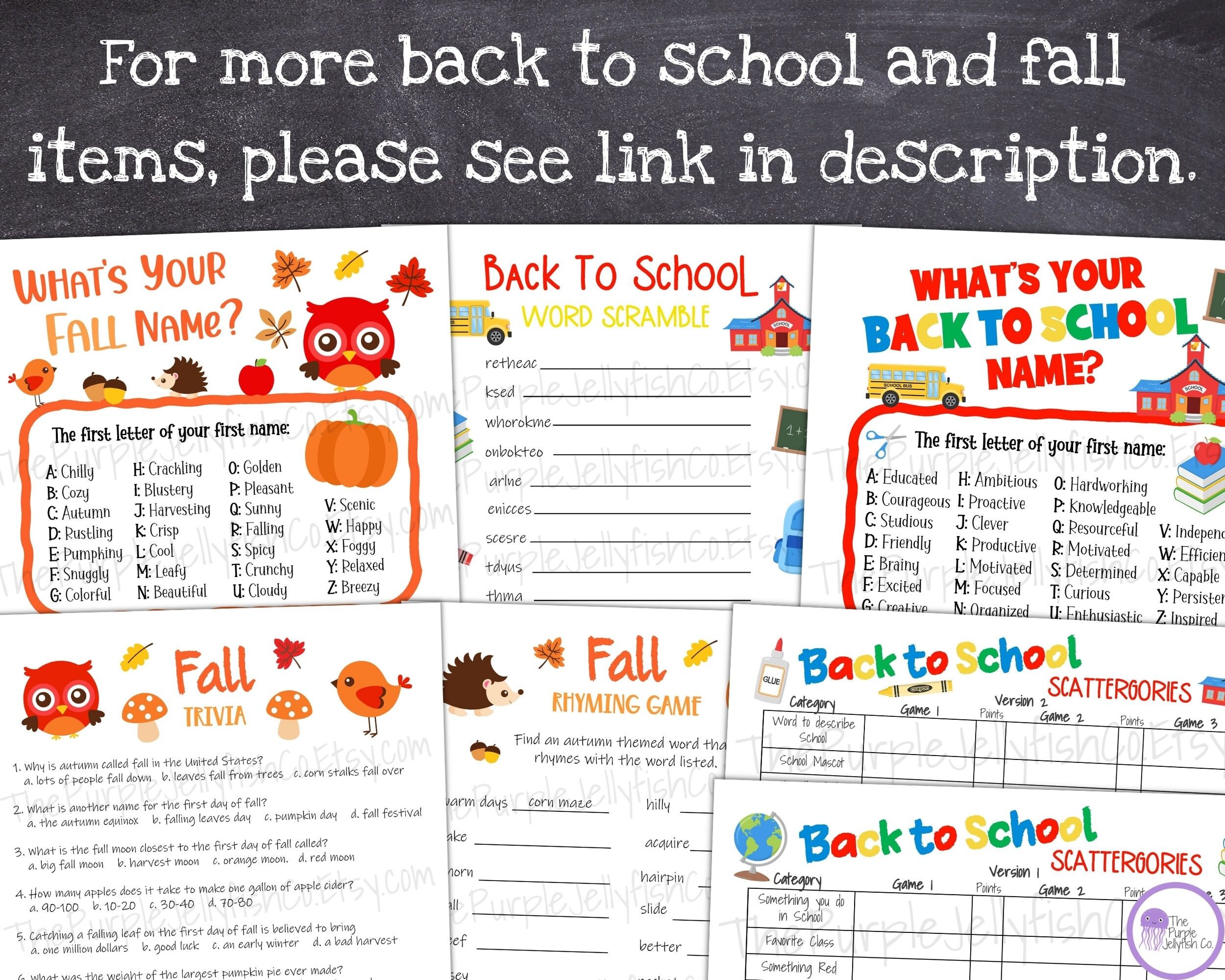 Back to School Scattergories Game Printable Kids First Day of School ...