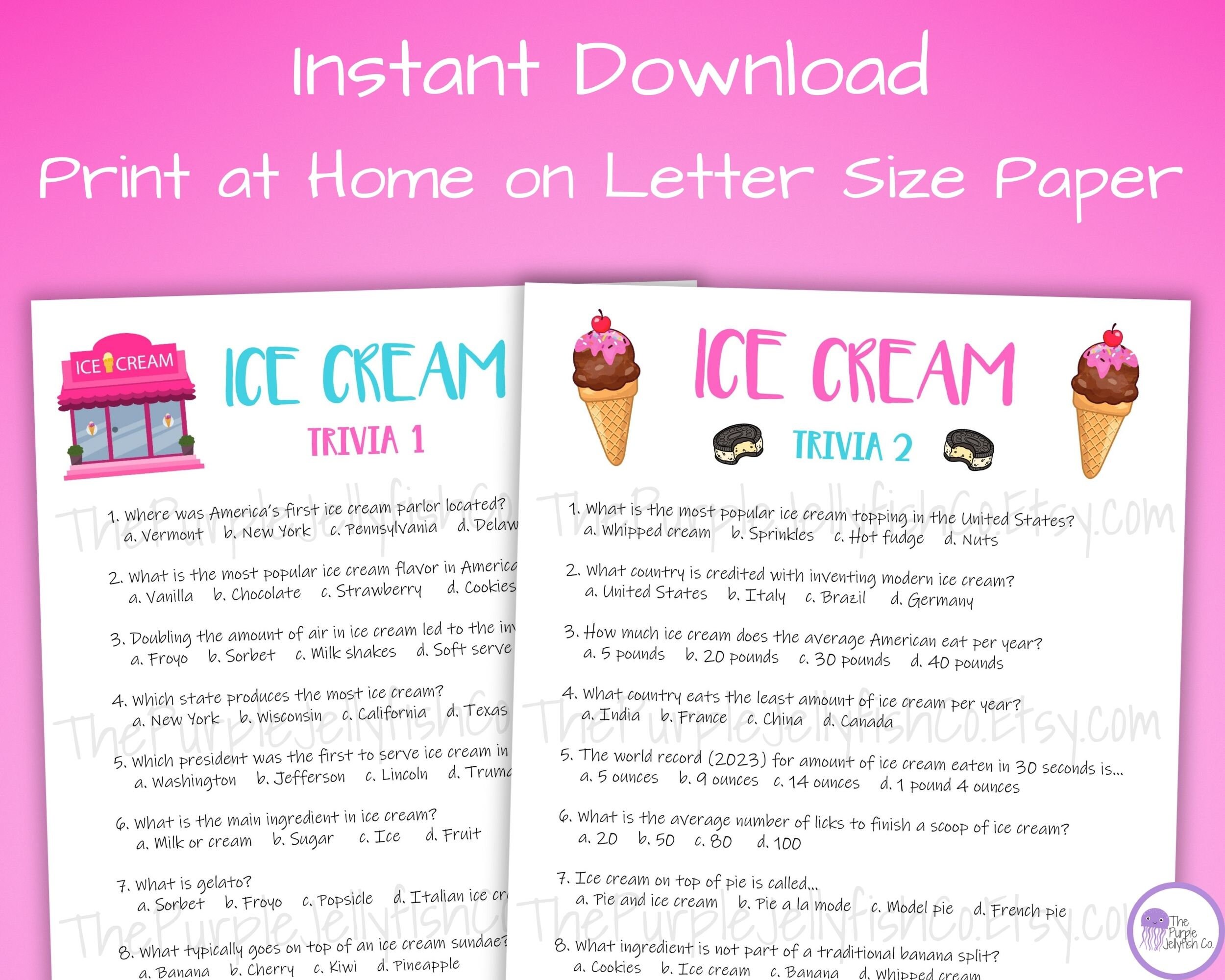Ice Cream Trivia Game, Printable Summer Activity for Kids & Adults, Fun ...