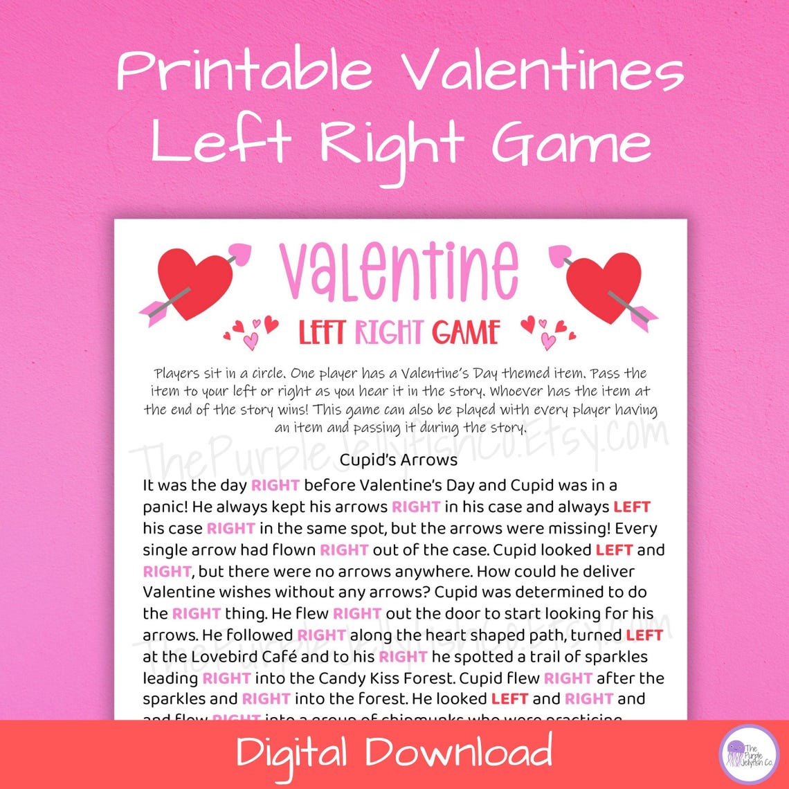 Valentines Day Left Right Game, Valentines Pass the Prize Game ...