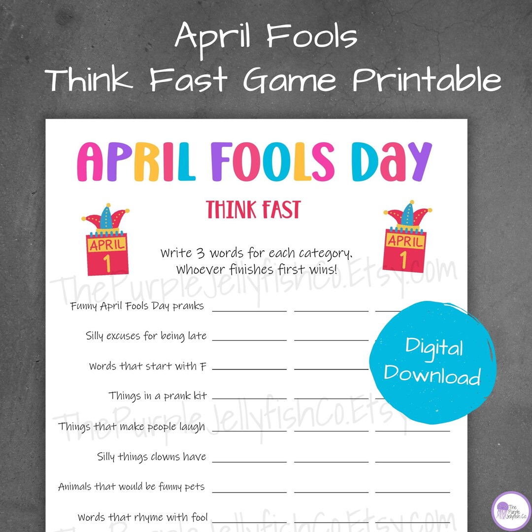 Think Fast Game April Fools Printable, April Fool's Day Party Idea ...