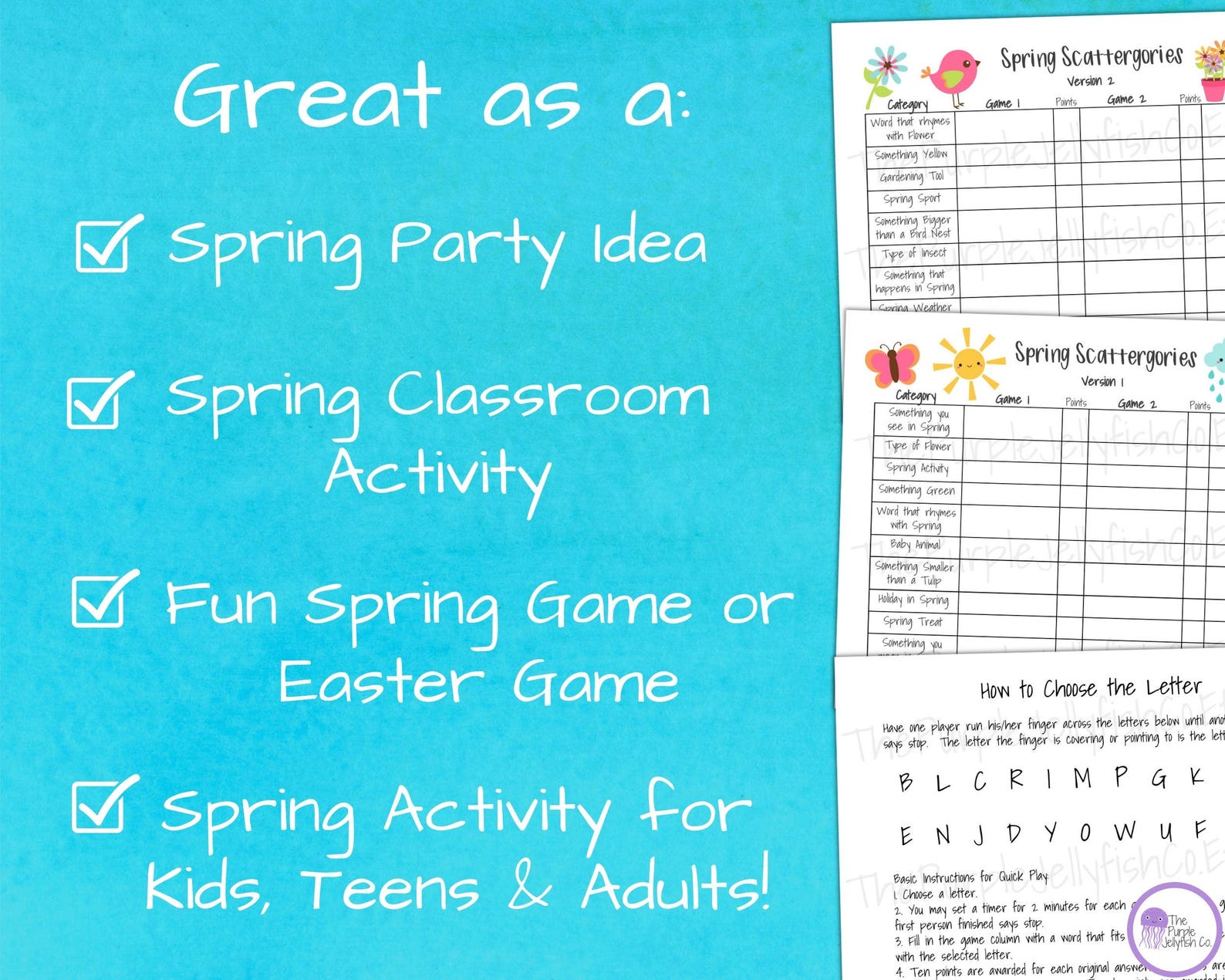 Spring Scattergories Game, Spring Game for Kids, Printable Spring ...