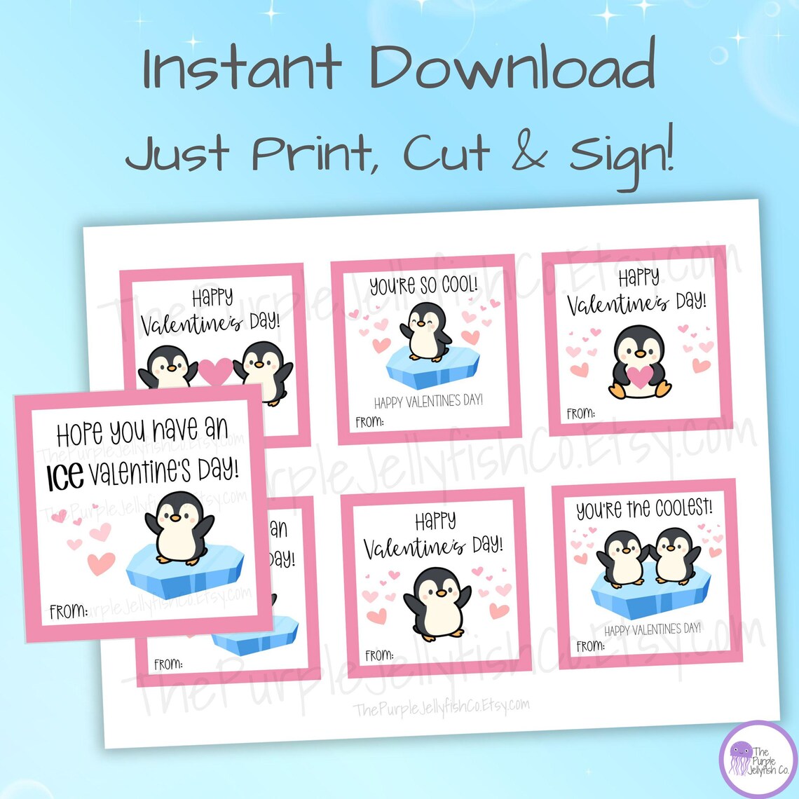 Penguin Valentine Printable, Valentines Cards for Kids Classroom ...