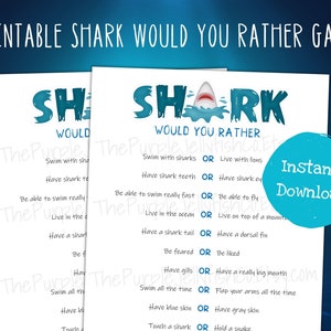 Shark Would You Rather Game, Printable Shark Birthday Party Idea, Shark ...