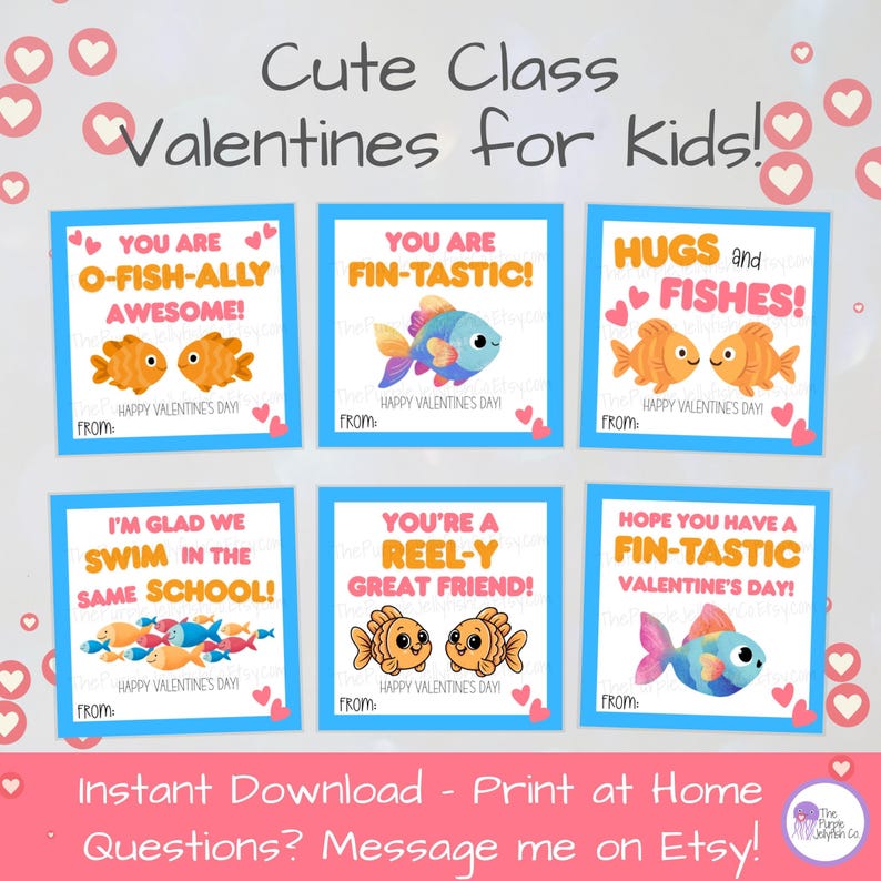 Classroom Valentines, Goldfish Valentine Gift Tags, Class Valentines ...