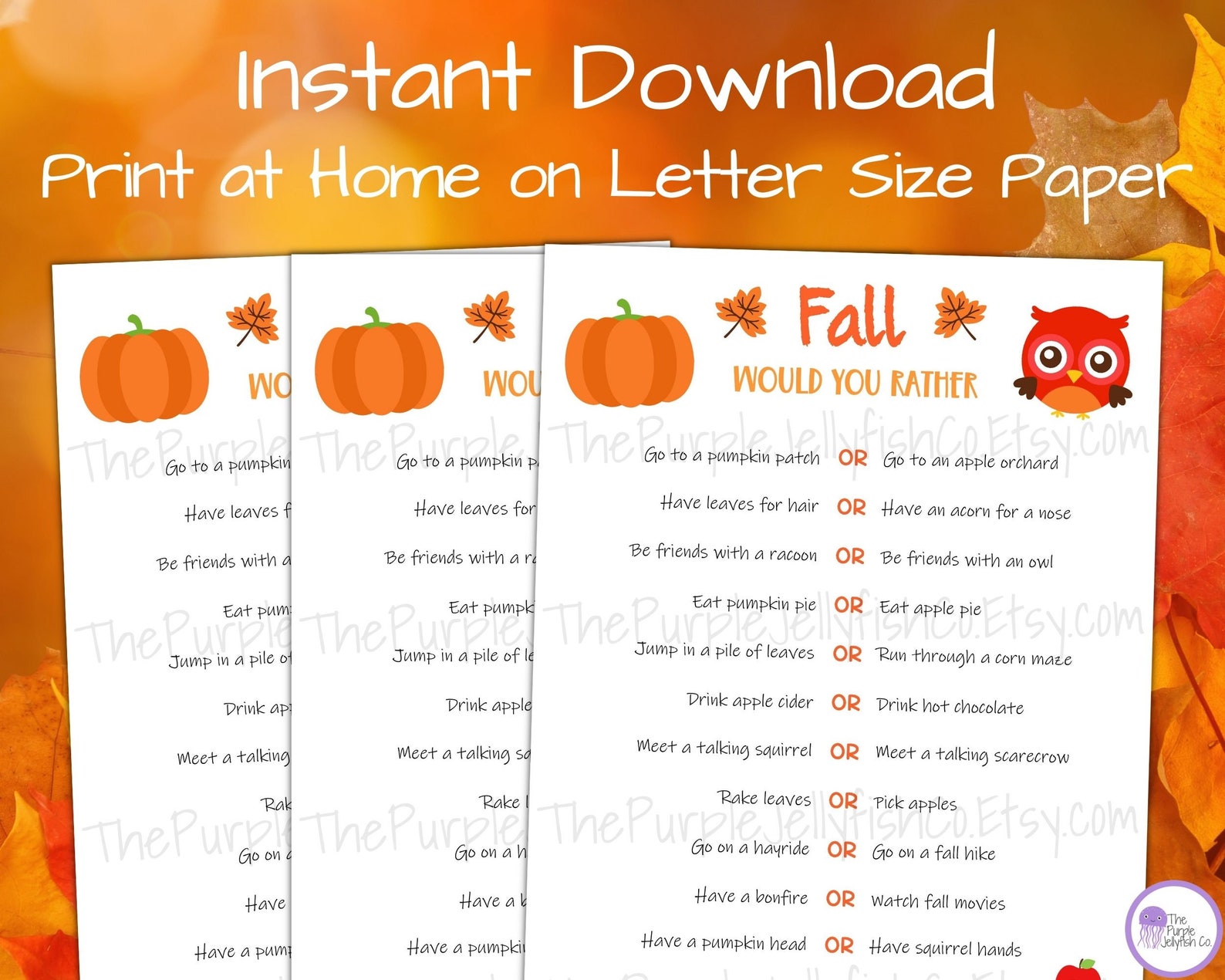 Fall Would You Rather Game Printable Fall Party Idea, Autumn This or ...