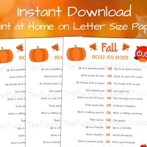 Fall Would You Rather Game Printable Fall Party Idea, Autumn This or ...