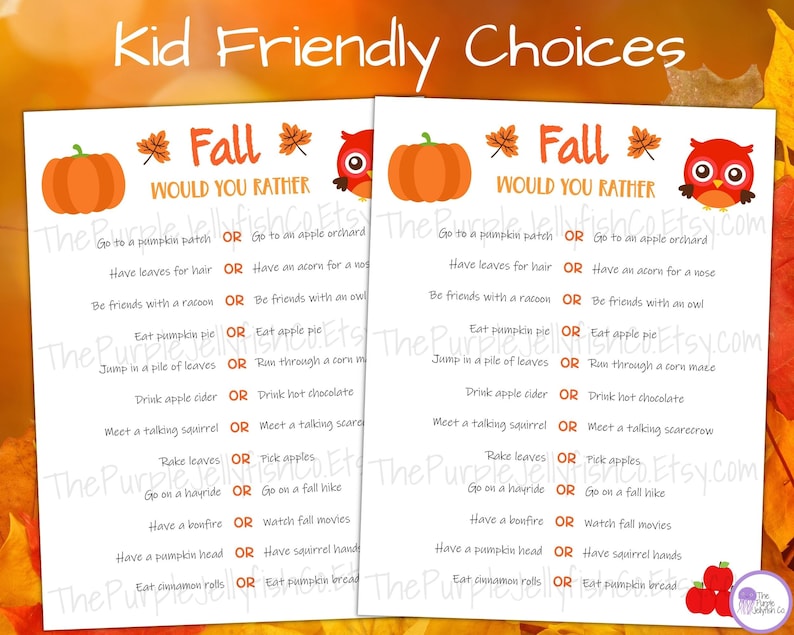 Fall Would You Rather Game Printable Fall Party Idea, Autumn This or ...