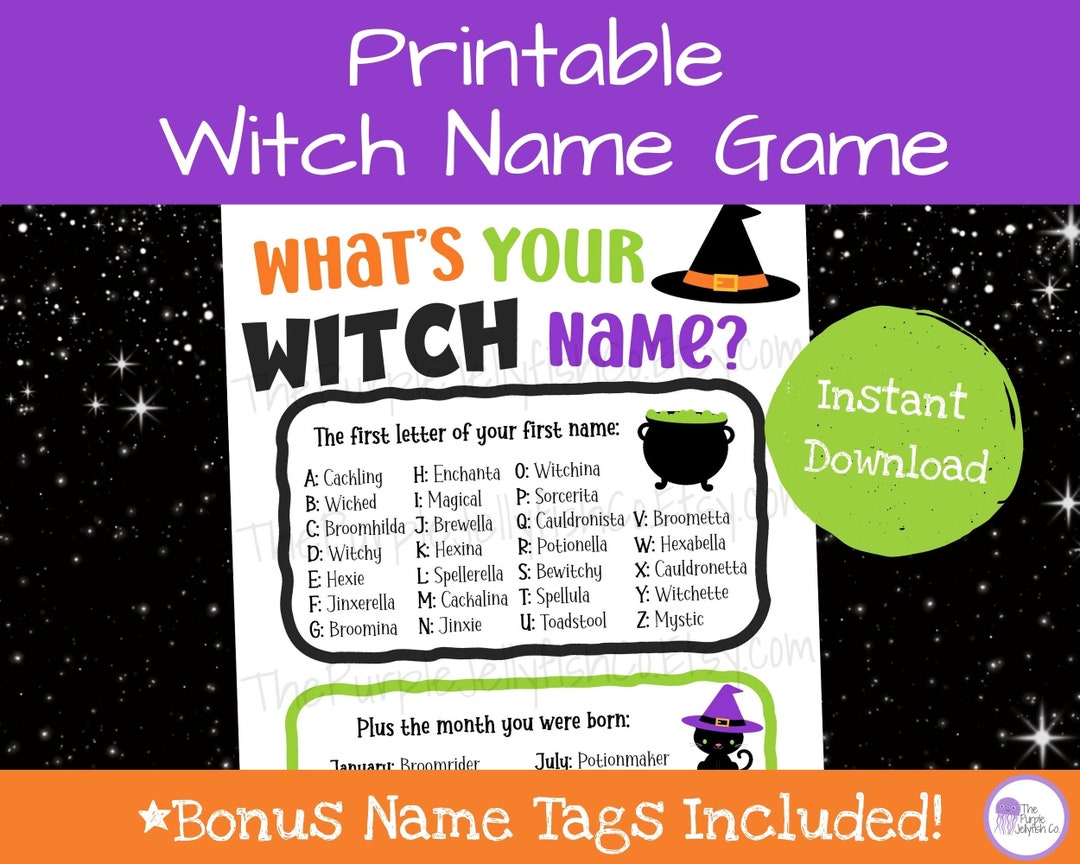 What's Your Witch Name Game, Halloween Party Games Printable, Halloween ...