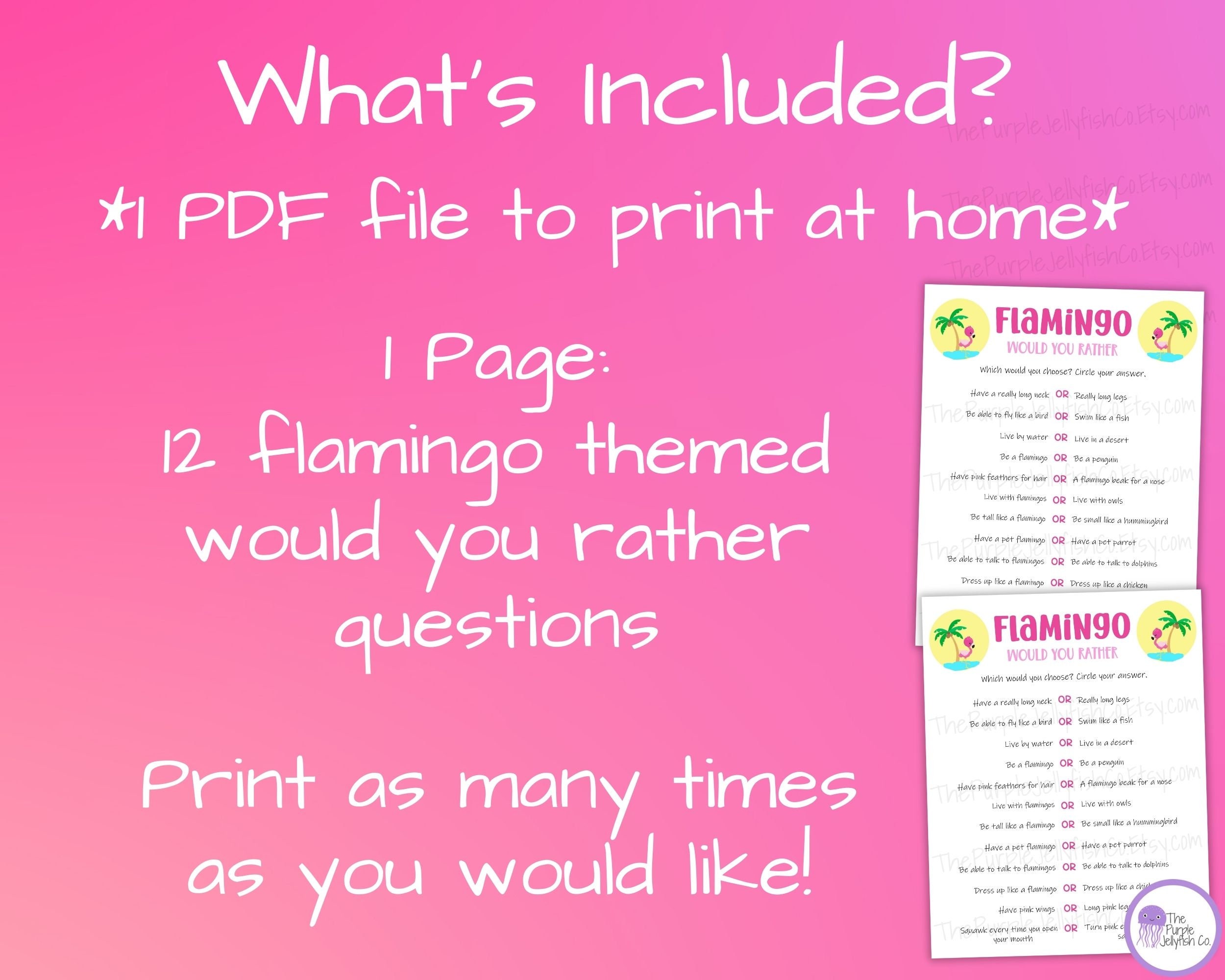 Flamingo Theme Would You Rather Questions, This or That Game Printable ...